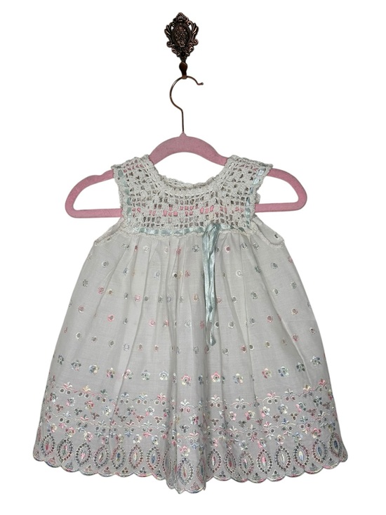 Dresses | Vintage Handmade White Eyelet Baby Dress With Pastel Floral ...